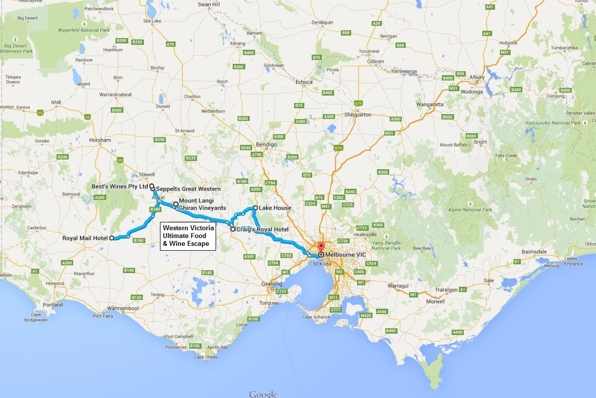 Western Victoria Ultimate Escape map - Australian Wine Tour Co.